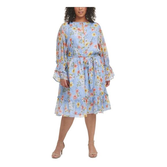 Calvin Klein | Dresses | Nwt Calvin Klein Womens Light Blue Ruffle Hem ...